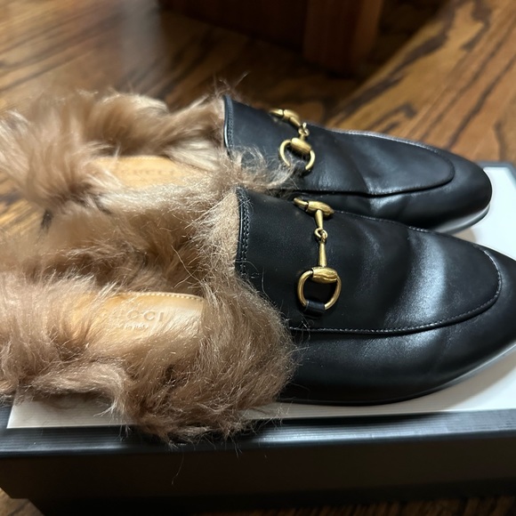 Gucci | Shoes | Gucci Black Horsebit Mules W Fur Worn Several Times In ...